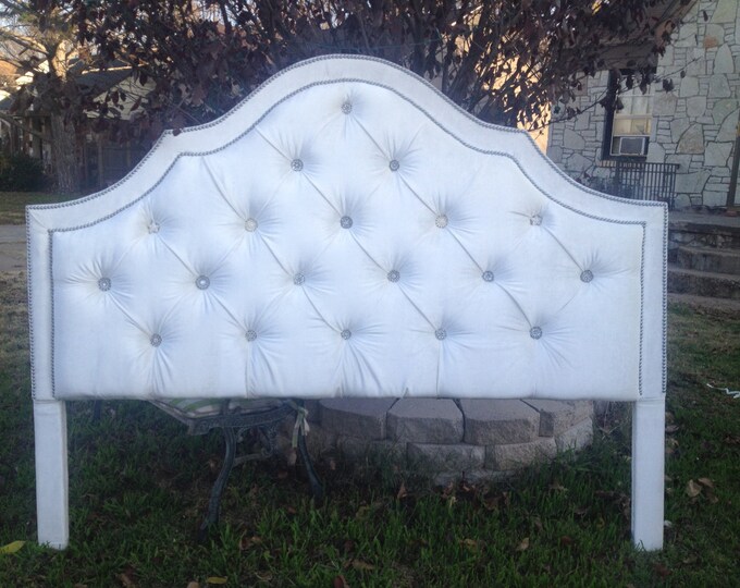 Custom Upholstered Headboard Queen Rhinestone Nailheads FOR ALLISON - Etsy
