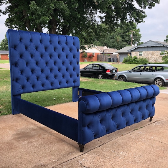 Velvet sleigh bed queen store