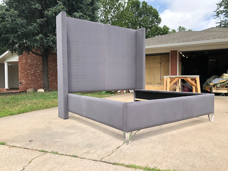 Custom Wingback Upholstered Bed Frame: Extra Tall Headboard - Etsy