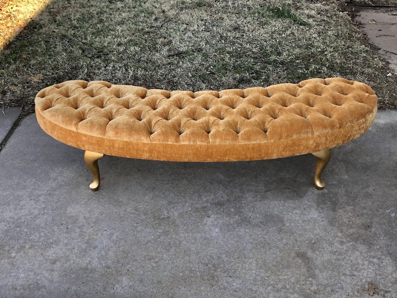 Custom Tufted Velvet Bench: Queen Anne Leg, Curved Bedroom Bench - Etsy
