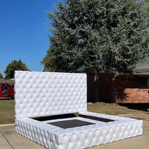 Platform Bed Frame Extra Wide Bed Tufted Upholstered Headboard ...