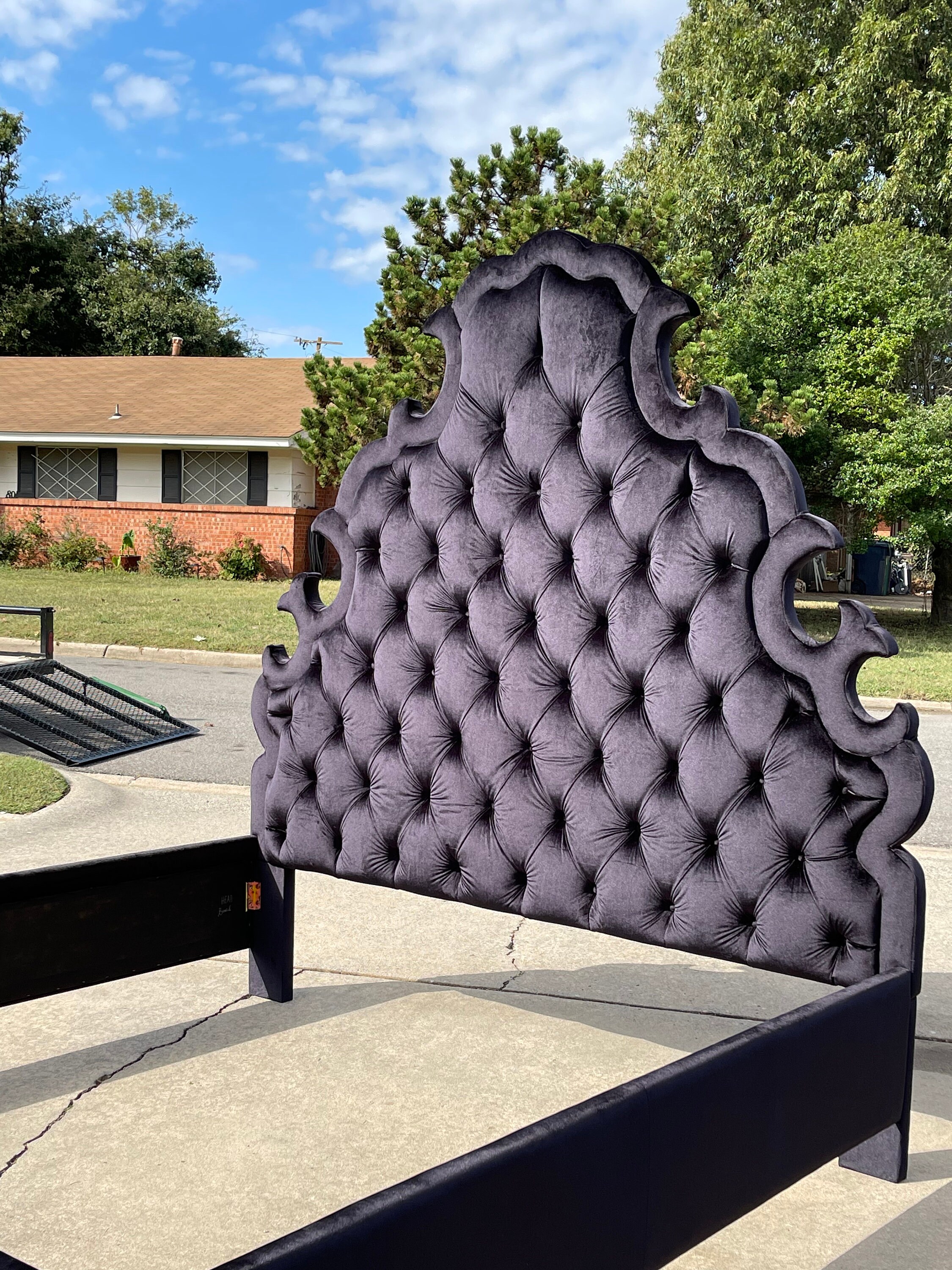 French Pagoda Bed: Tufted Velvet Headboard, Lucite Legs, Custom Made - Etsy