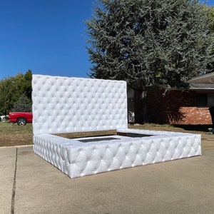 Platform Bed Frame Extra Wide Bed Tufted Upholstered Headboard ...