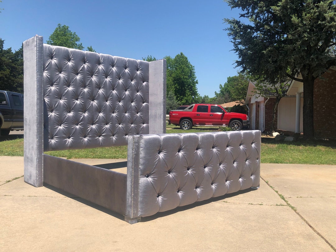Custom Tufted Wingback Bed: Velvet Upholstered Headboard With ...