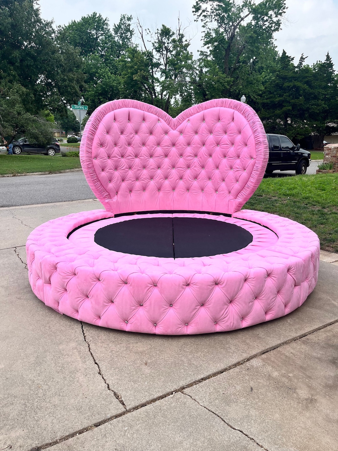 Heart Headboard Round Bed: Tufted Upholstered Platform, Custom Made - Etsy