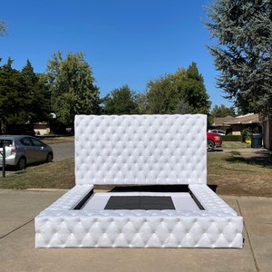 Platform Bed Frame Extra Wide Bed Tufted Upholstered Headboard ...
