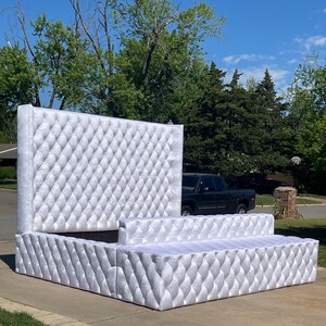 Platform Tufted Bed Frame Extra Wide Tall Any Size Mattress Concave ...