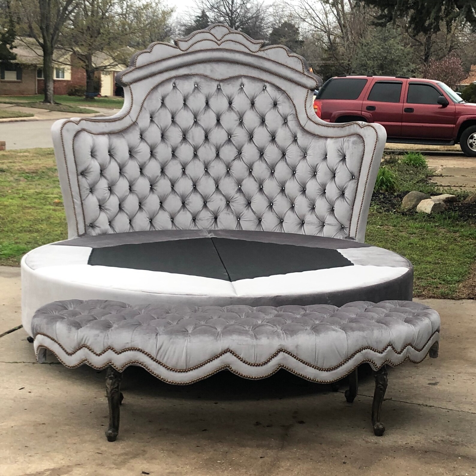 Round Tufted Bed Frame Upholstered Headboard Curved Round - Etsy