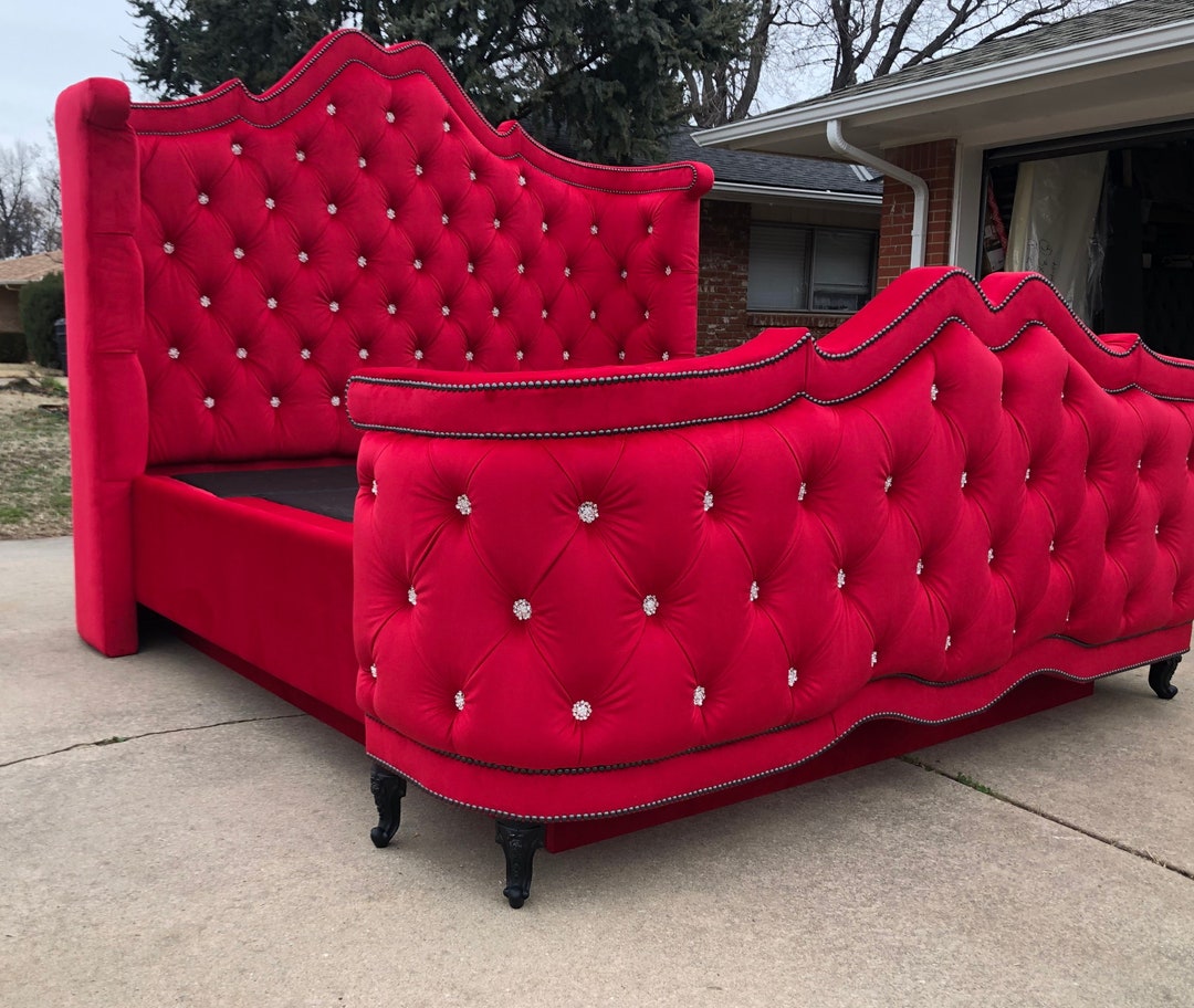Custom French Bed: Tufted Velvet, Crystal Rhinestones, Storage Bed ...