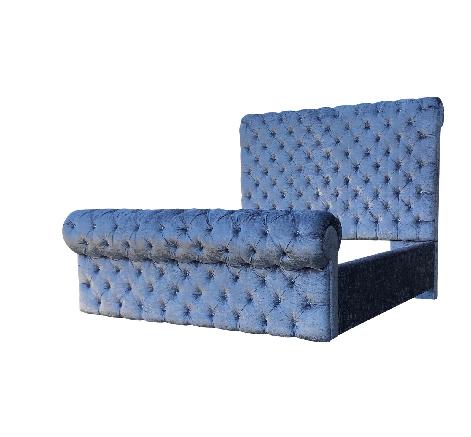 Diamond Tufted Sleigh Bed Velvet Extra Tall Headboard Etsy