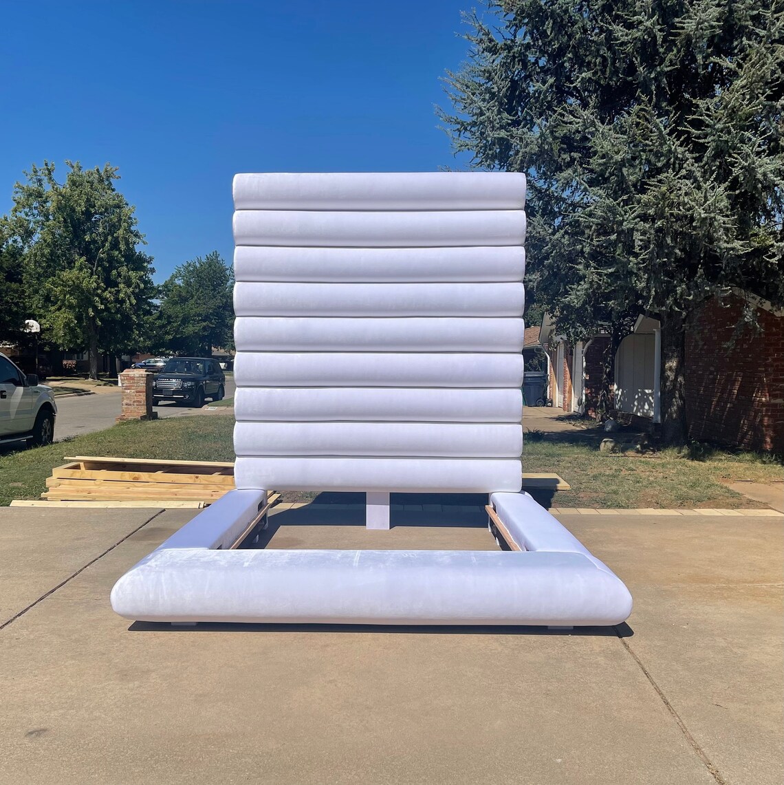 INVOICE Tall Oversized Modern Bed Frame Channel Tufted Bolster ...