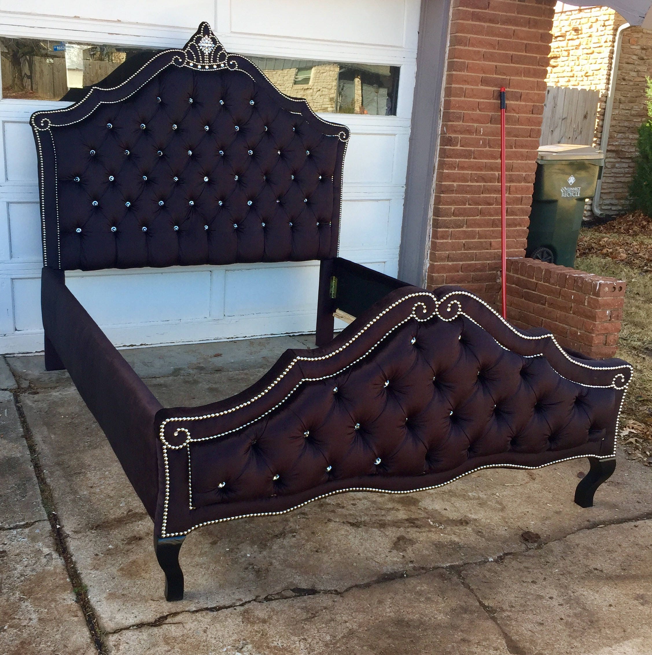 Crystal Tufted Bed Frame Diamond Tufting French Rococo Nail | Etsy