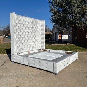 Tufted Velvet Bed Frame: Tall Wingback Headboard With Crystal Detail - Etsy