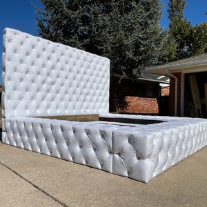 Platform Bed Frame Extra Wide Bed Tufted Upholstered Headboard ...