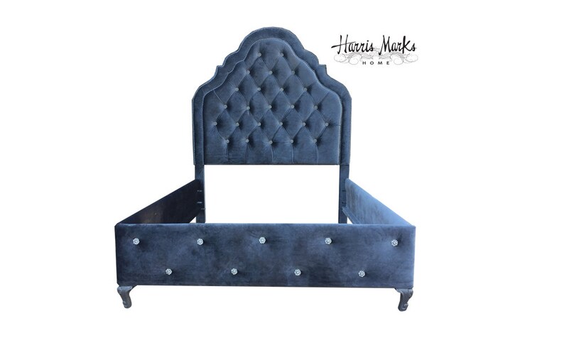 French Tufted Bed Tall Glam Headboard Velvet Rhinestone Crystal Tufting ...