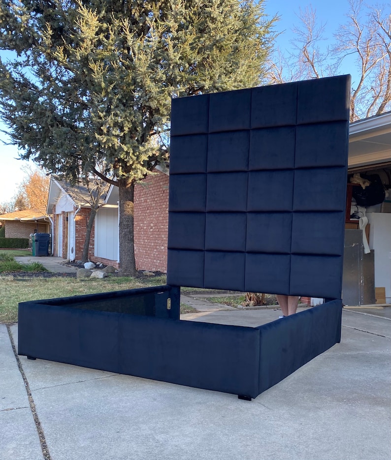 Modern Velvet Tufted Bed Frame: Tall Headboard, Custom Made - Etsy