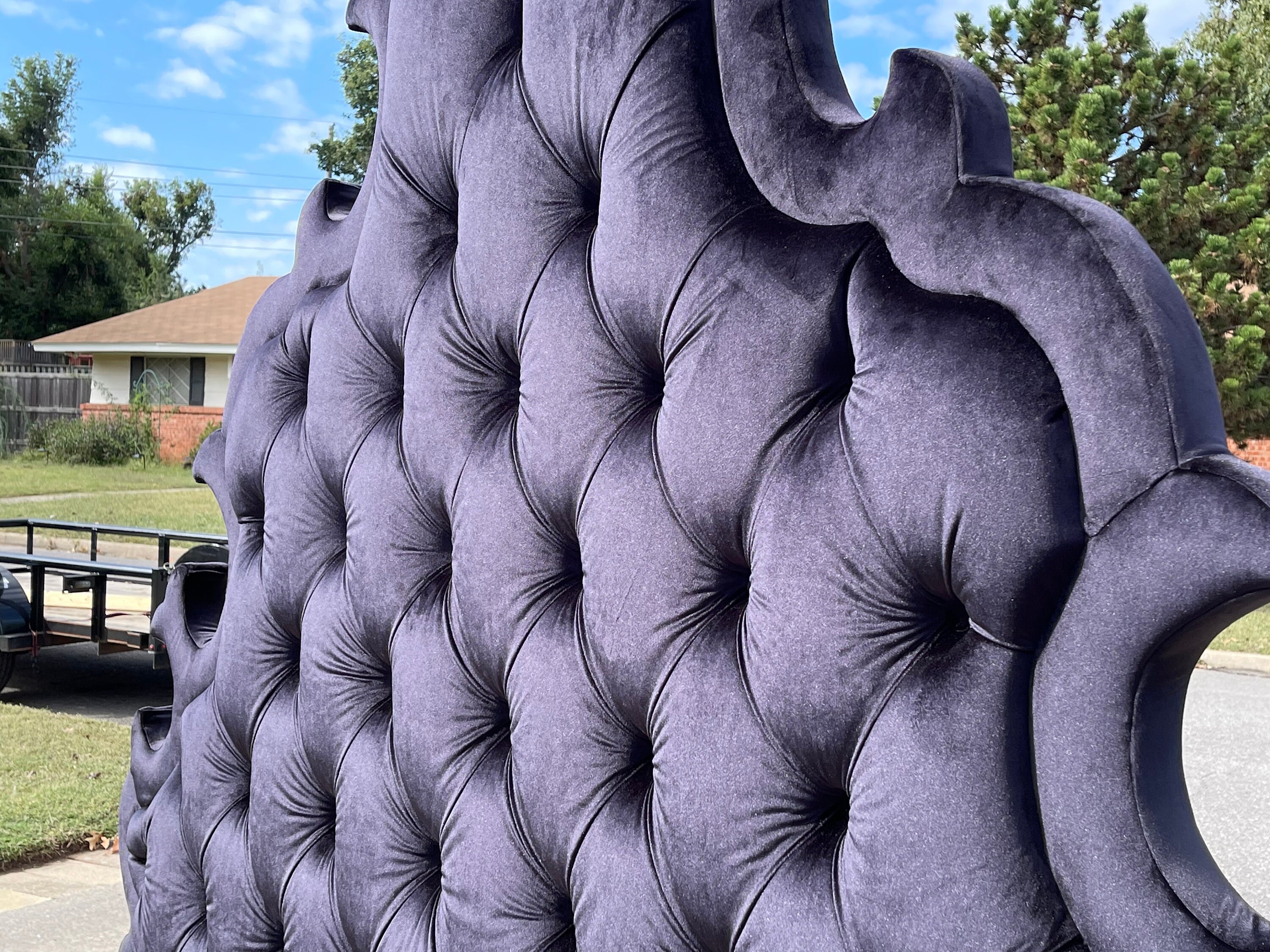 French Pagoda Bed: Tufted Velvet Headboard, Lucite Legs, Custom Made - Etsy