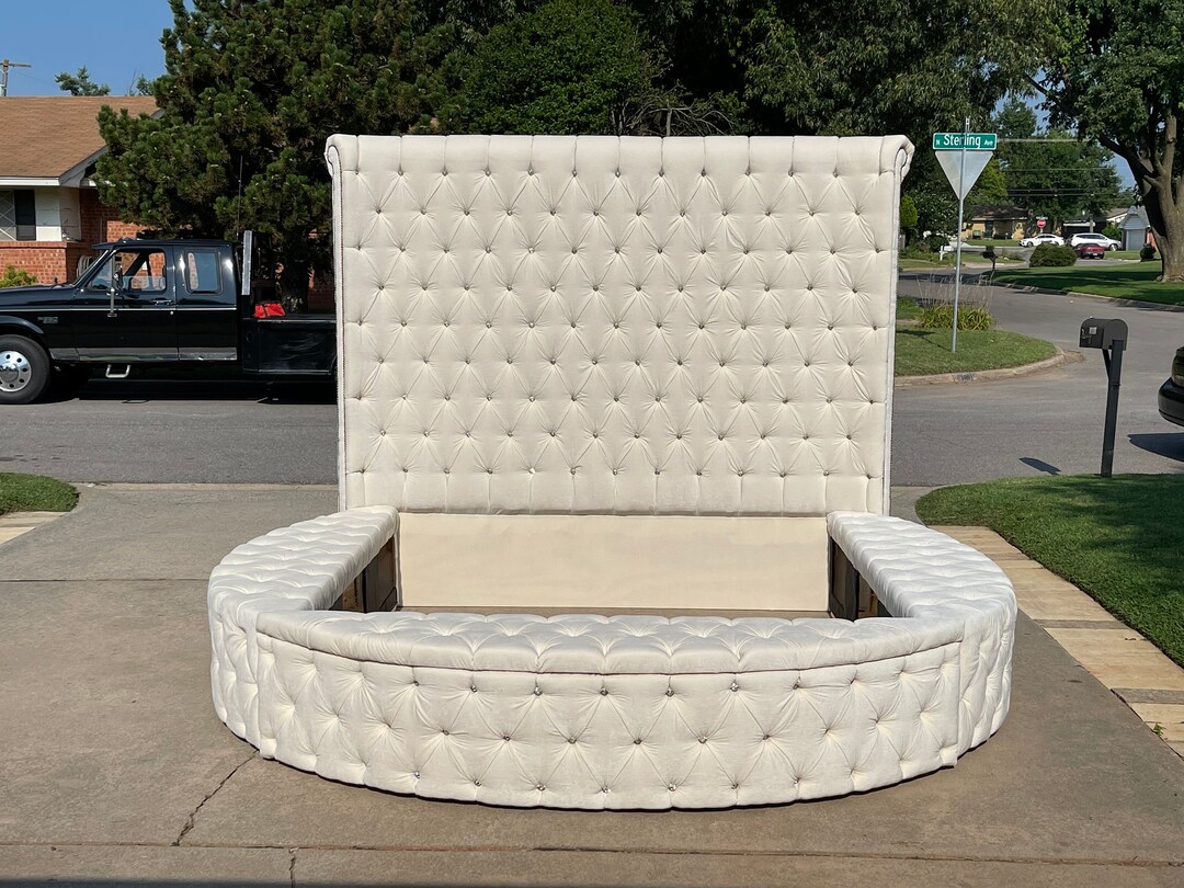 Round Upholstered Bed Frame: Tufted Platform With Storage, Custom Order ...