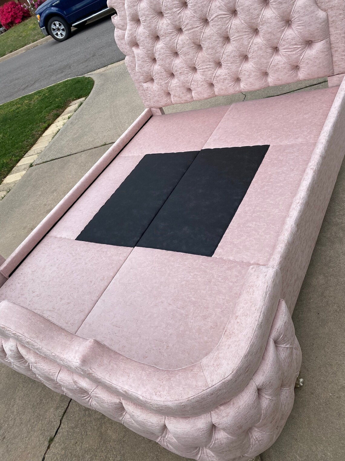 French Tufted Upholstered Bed: Scalloped Footboard, Custom Made - Etsy