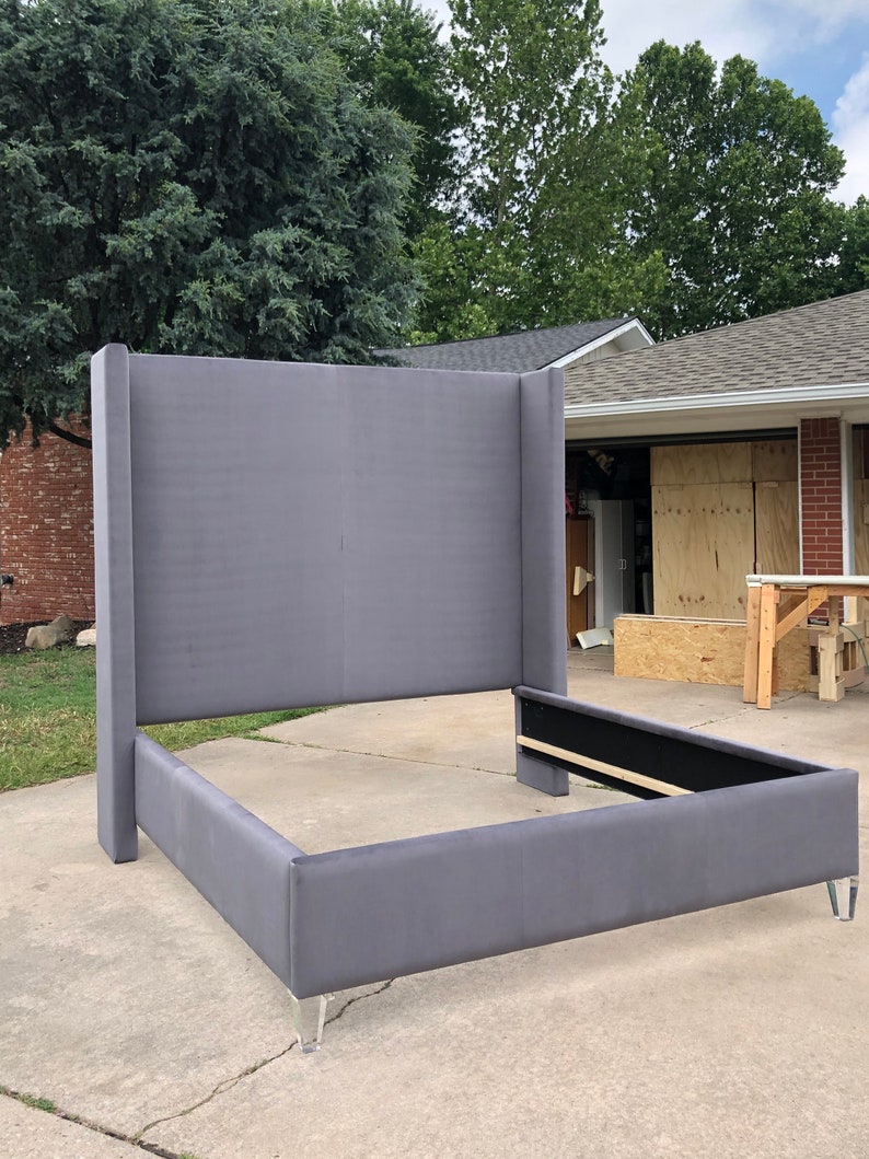 Custom Wingback Upholstered Bed Frame: Extra Tall Headboard - Etsy