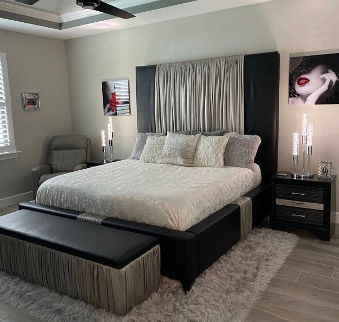 Storage King Size Bed Frame Bench Extra Wide Upholstered Faux Leather ...