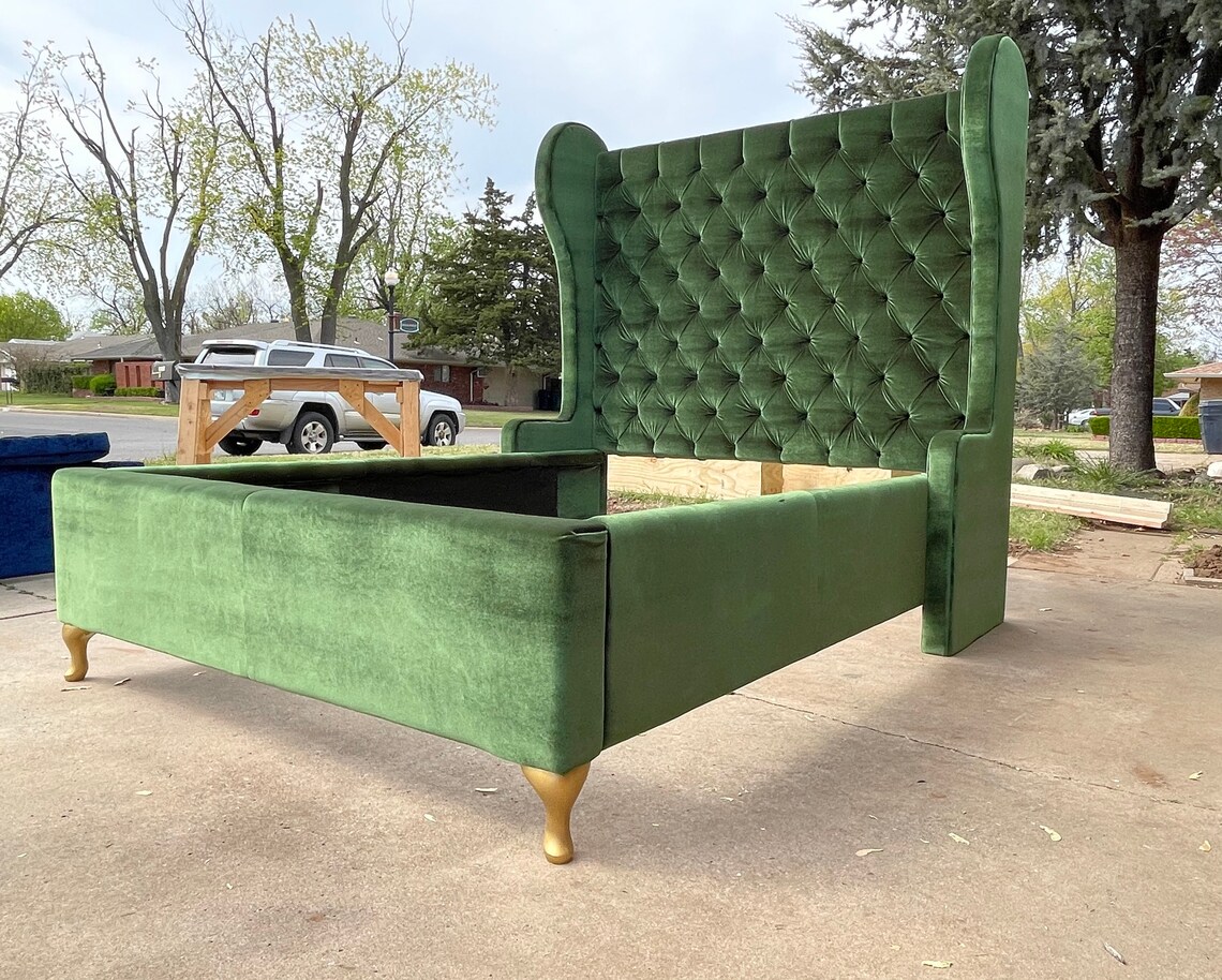 Curved Wingback Bed Frame Tufted Tall Headboard Rounded Velvet - Etsy