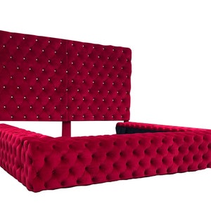 Custom Tufted Velvet Bed Frame: Wide King Platform Bed With Tall ...