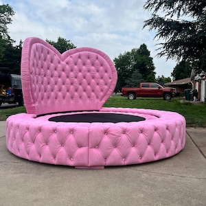 Heart Headboard Round Bed: Tufted Upholstered Platform, Custom Made - Etsy