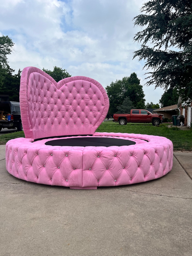 Heart Headboard Round Bed: Tufted Upholstered Platform, Custom Made - Etsy