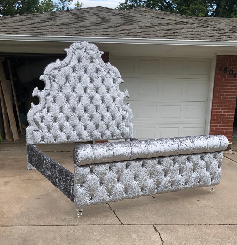 Tall Tufted Headboard French Curvy Luxury Sleigh Glam | Etsy