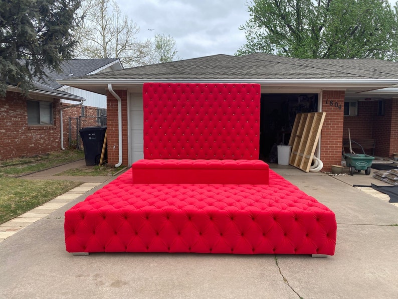 Tufted Oversized Platform Bed Frame Extra Wide Tall California - Etsy