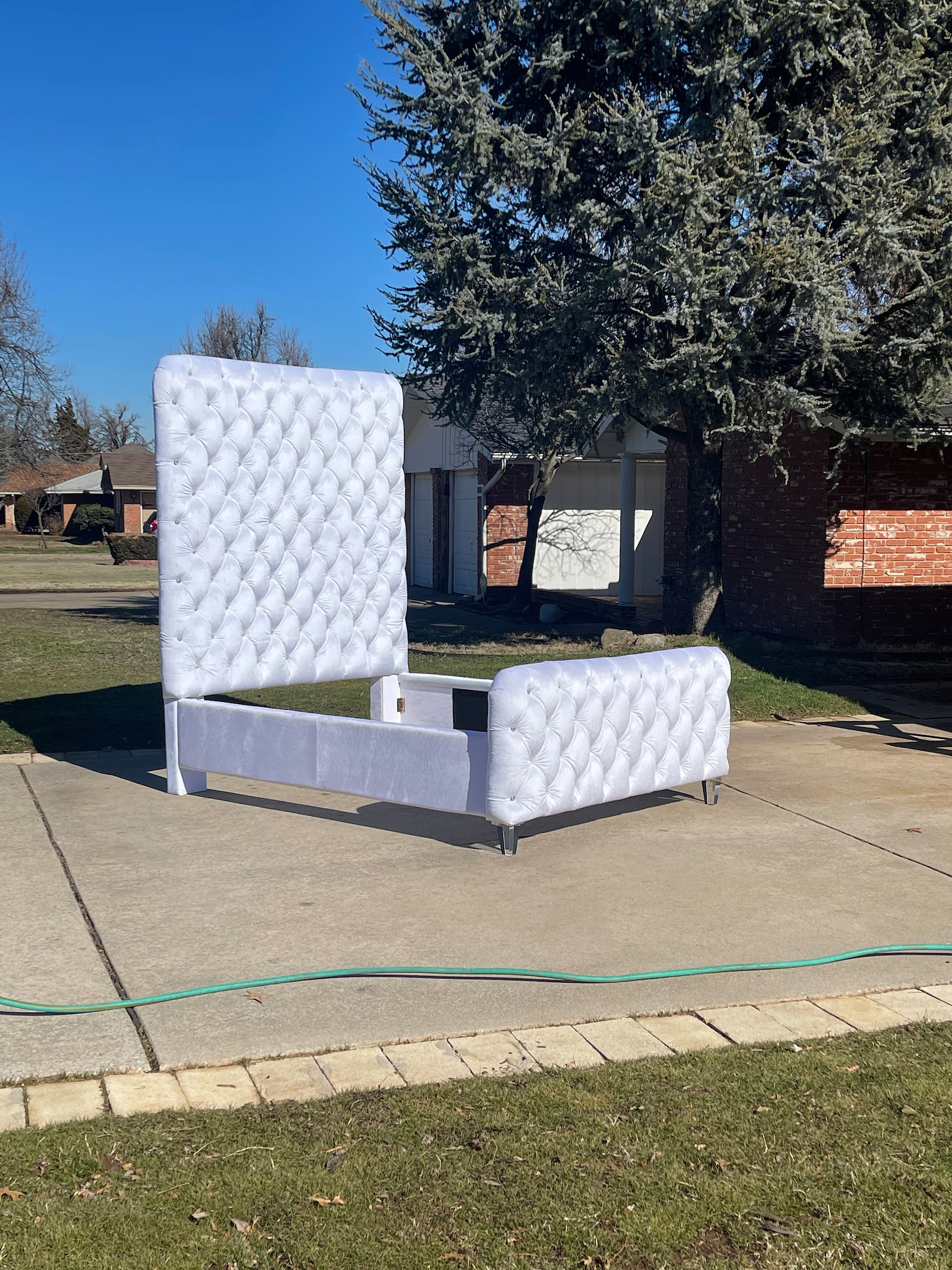 Custom Tufted Velvet Bed: Extra Tall Headboard With Lucite Legs - Etsy