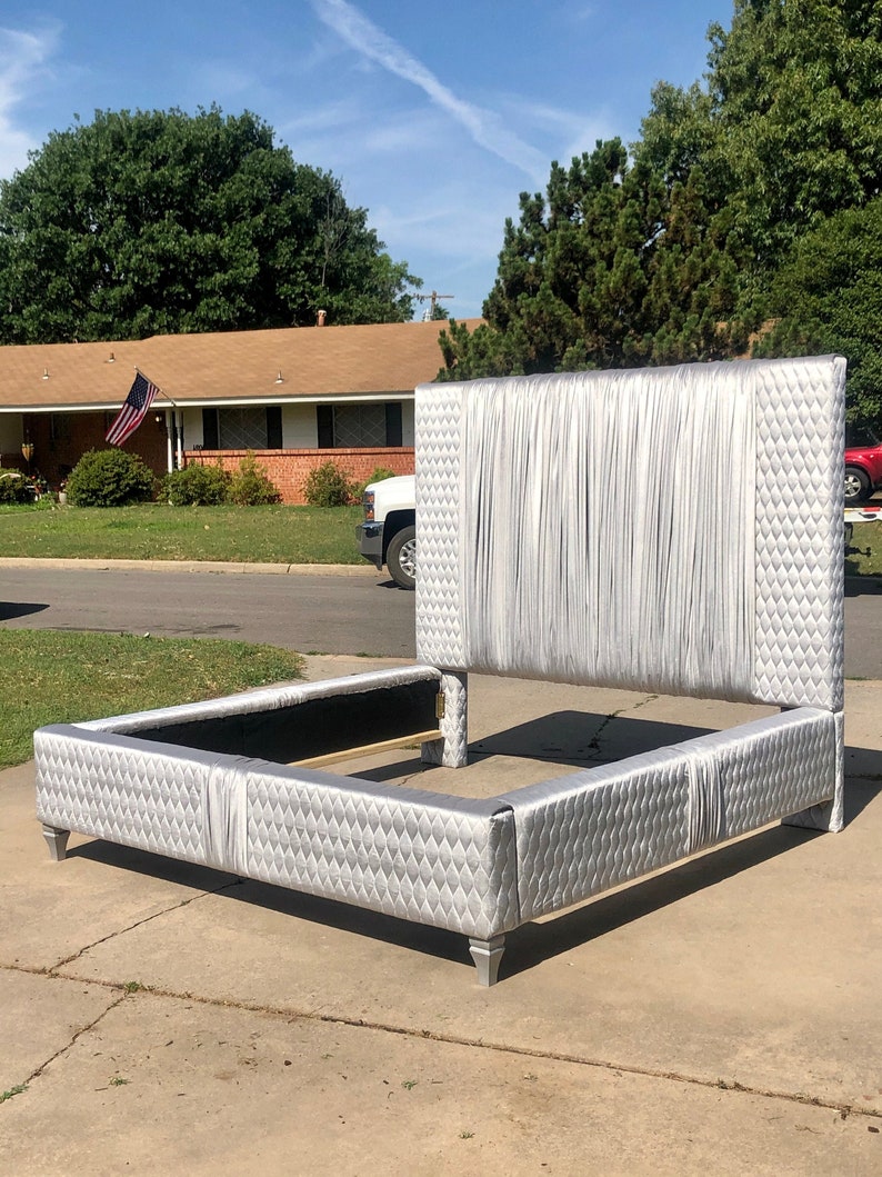 Quilted Velvet Bed Custom Tufted Frame Glam Headboard - Etsy