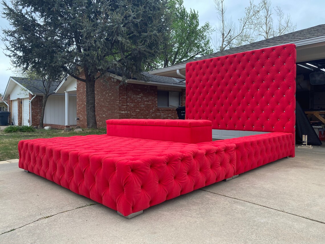 Tufted Oversized Platform Bed Frame Extra Wide Tall California - Etsy