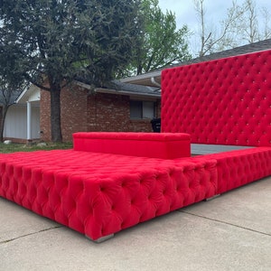 Tufted Oversized Platform Bed Frame Extra Wide Tall California King ...