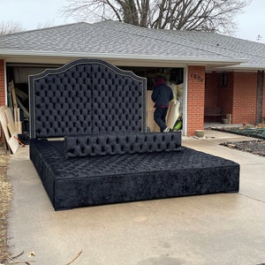 Oversized Bed Frame Tufted Modern Platform Panel California King Queen ...