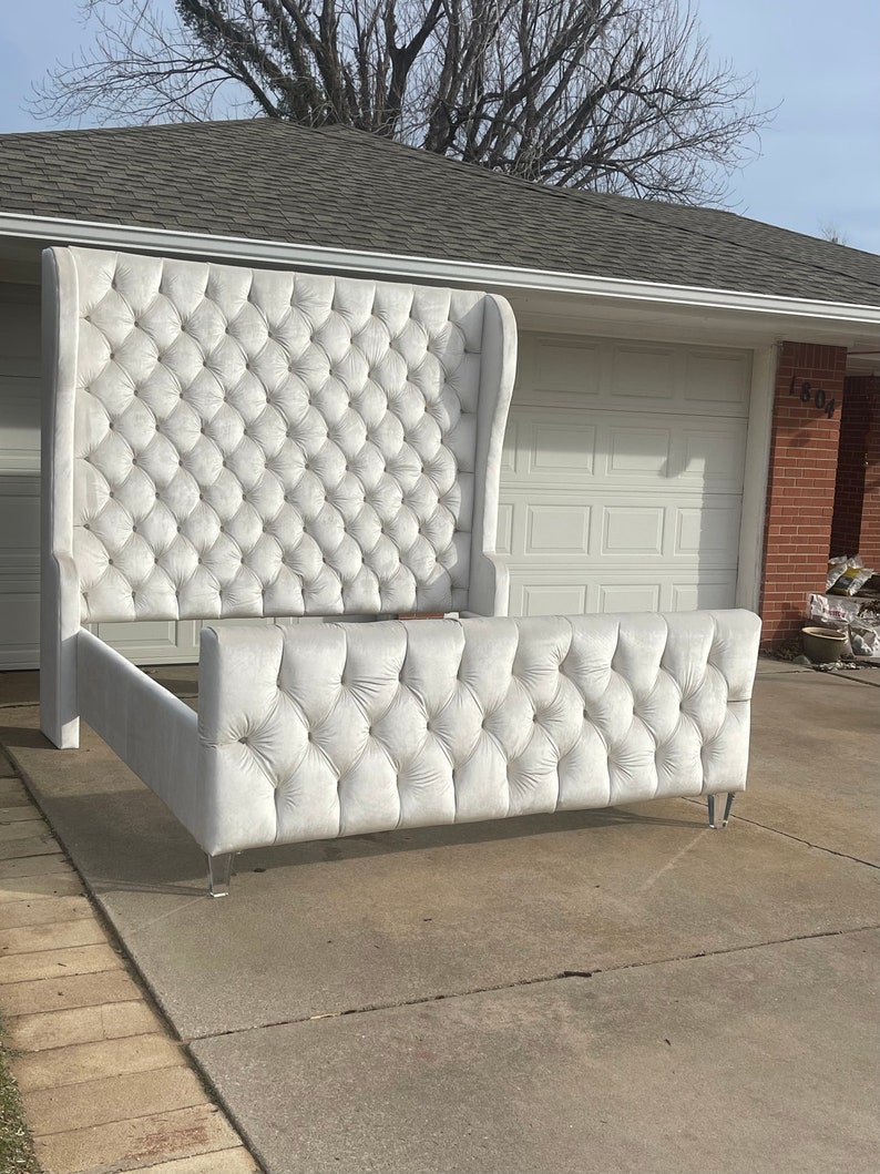 Tufted Headboard Custom Bed Velvet Curvy Tall Glam Lucite - Etsy