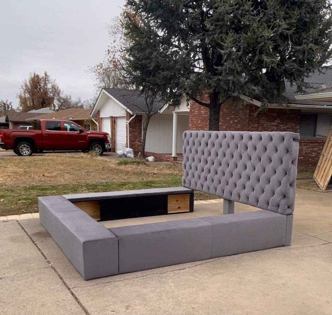 Platform Large Tufted Bed Extra Wide Bed Frame Tufted Bed Frame ...
