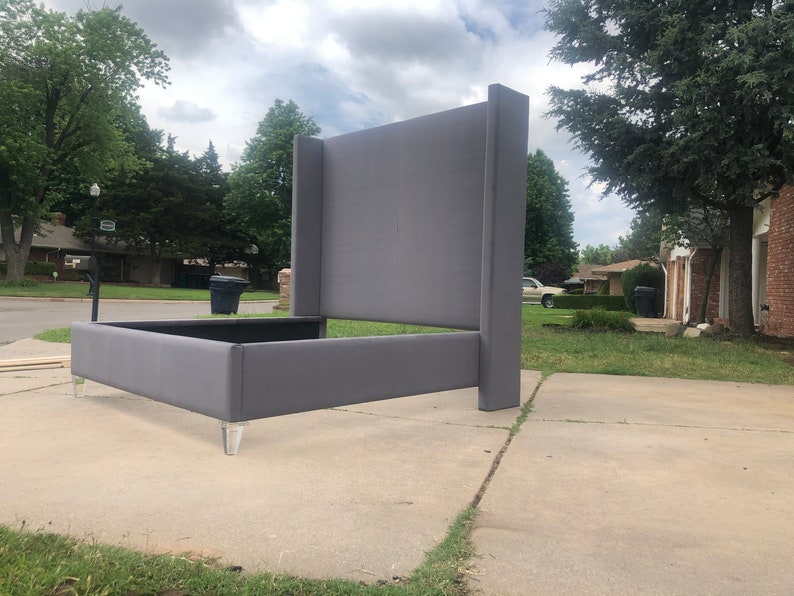 Custom Wingback Upholstered Bed Frame: Extra Tall Headboard - Etsy