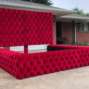 Custom Tufted Velvet Bed Frame: Wide King Platform Bed With Tall ...