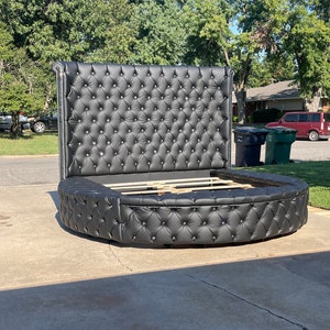 Round Bed Frame Tufted Custom California King Queen Full Twin Round Bed ...