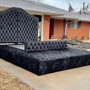 Oversized Bed Frame Tufted Modern Platform Panel California King Queen ...