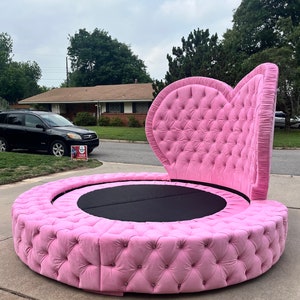 Heart Headboard Round Bed: Tufted Upholstered Platform, Custom Made - Etsy