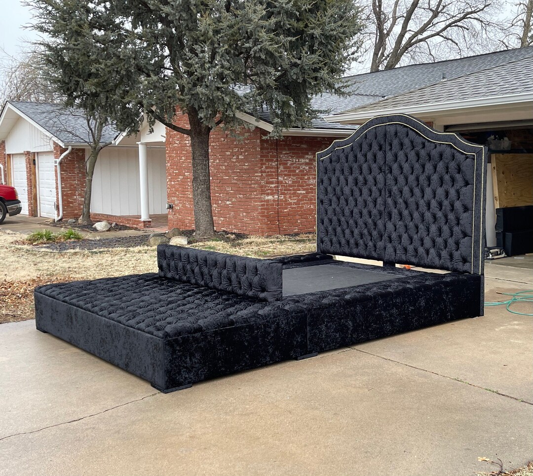 Oversized Bed Frame Tufted Modern Platform Panel California King Queen ...