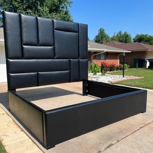 Luxury Extra Wide Ceiling Height Tall Headboard Upholstered Panel Bed ...