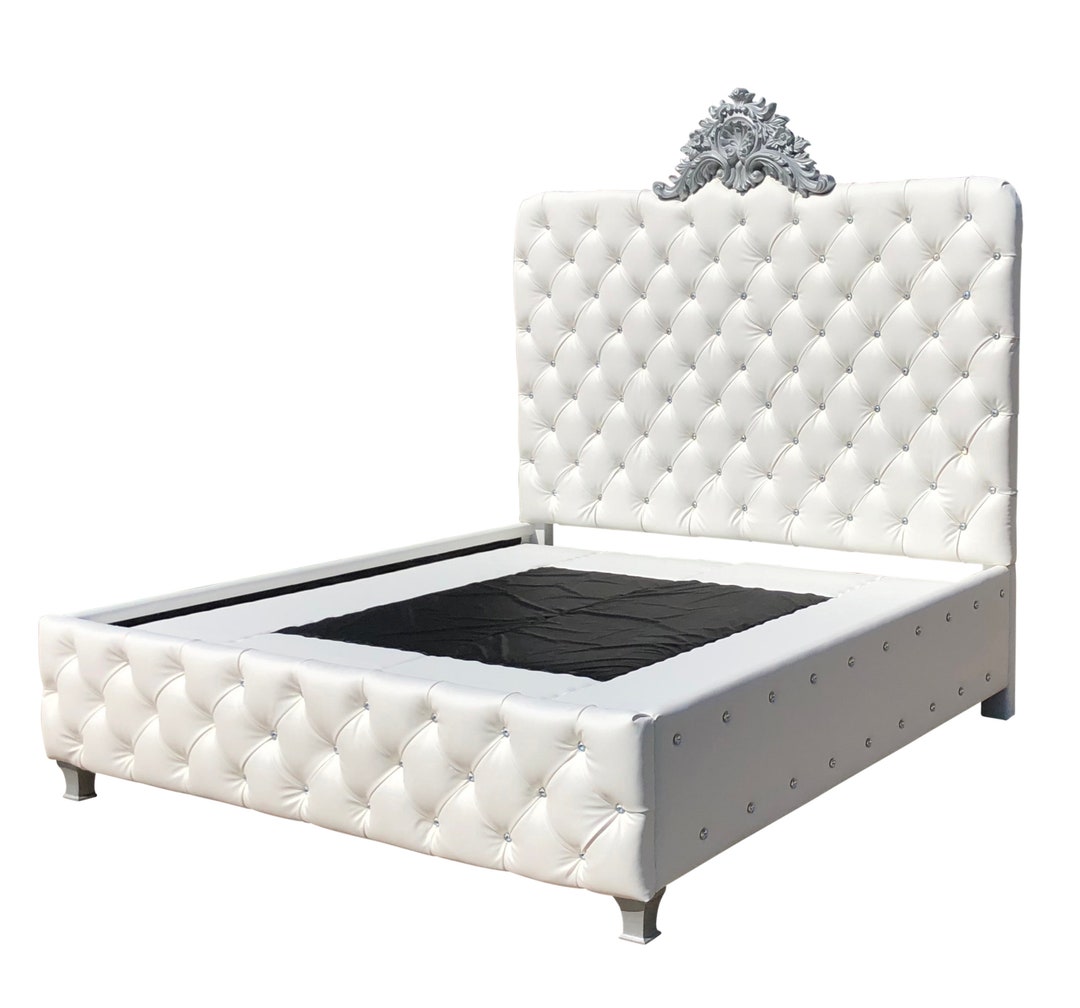 Custom Bed Tufted Tall Headboard Bed Frame Platform Wood Trim ...