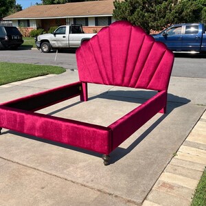 Modern Velvet Bed Frame Deco Shell Vertical Channel Tufted Velvet ...