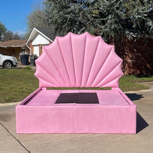Clam Shell Velvet Bed Frame: Barbie Inspired Custom Tufted Headboard - Etsy
