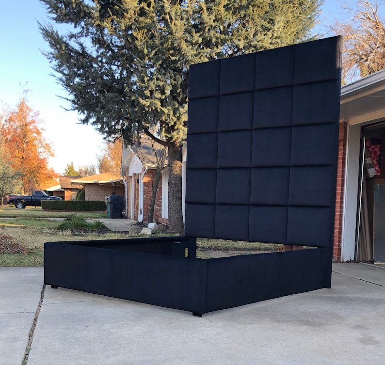 Modern Velvet Tufted Bed Frame: Tall Headboard, Custom Made - Etsy