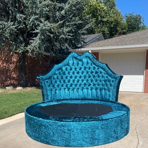 Round Bed Tufted Upholstered Bed French Shape Circular Platform Bed ...